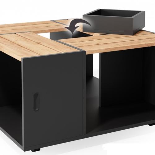 TABLE basse 80 x 80 cm, en bois et espaces de rangement