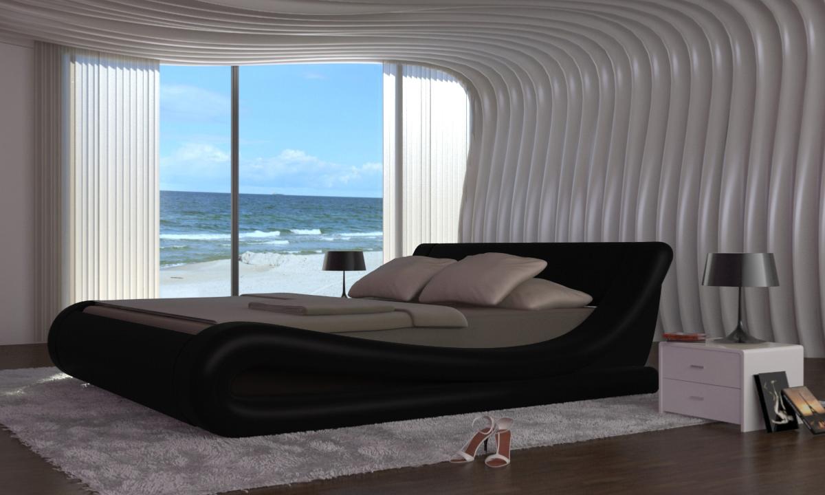 LIT moderne et design en simil cuir noir, 140 x 200 cm