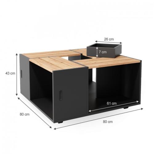 TABLE basse 80 x 80 cm, en bois et espaces de rangement